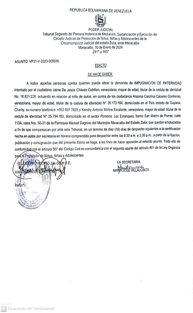 Cartel de Edicto de Impugnación de Paternidad Intentada por el ...