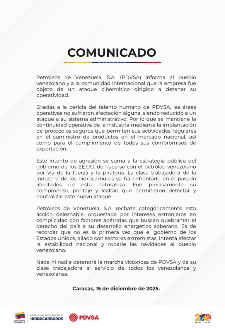 Pdvsa denuncia un ataque cibernético para "detener su operatividad ...
