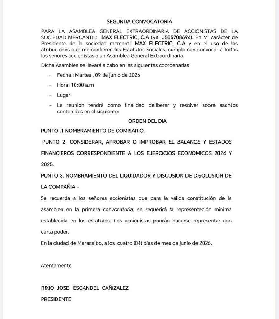 Convocatoria a Asamblea General Extraordinaria de Accionistas de la ...