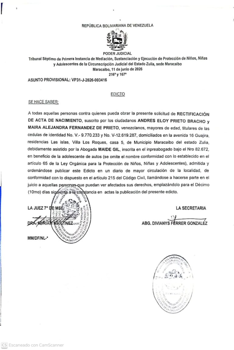 Cartel de Edicto, de Solicitud de Rectificación de Acta de Nacimiento ...